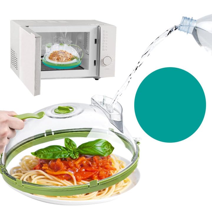 Microwave Splatter Cover with Steamer, Microwave Cover with Water Steamer, Clear Microwave Cover and Silicone Pad for Food, Adjustable Vented Splatter Guard with Handle, Home Kitchen Gadgets