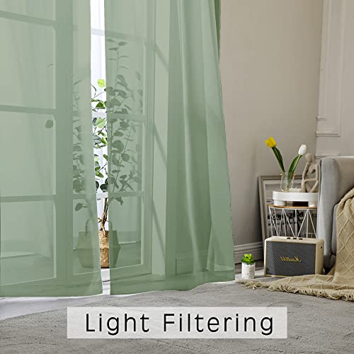 OVZME Bedroom Curtains 2 Panel Sets 84" Inch Length - Transparent Light Weight Soft Window Treatment Panels for Study Room/Living Room/Guest Room, Sage Green, Per Panel W42 X L84 inches