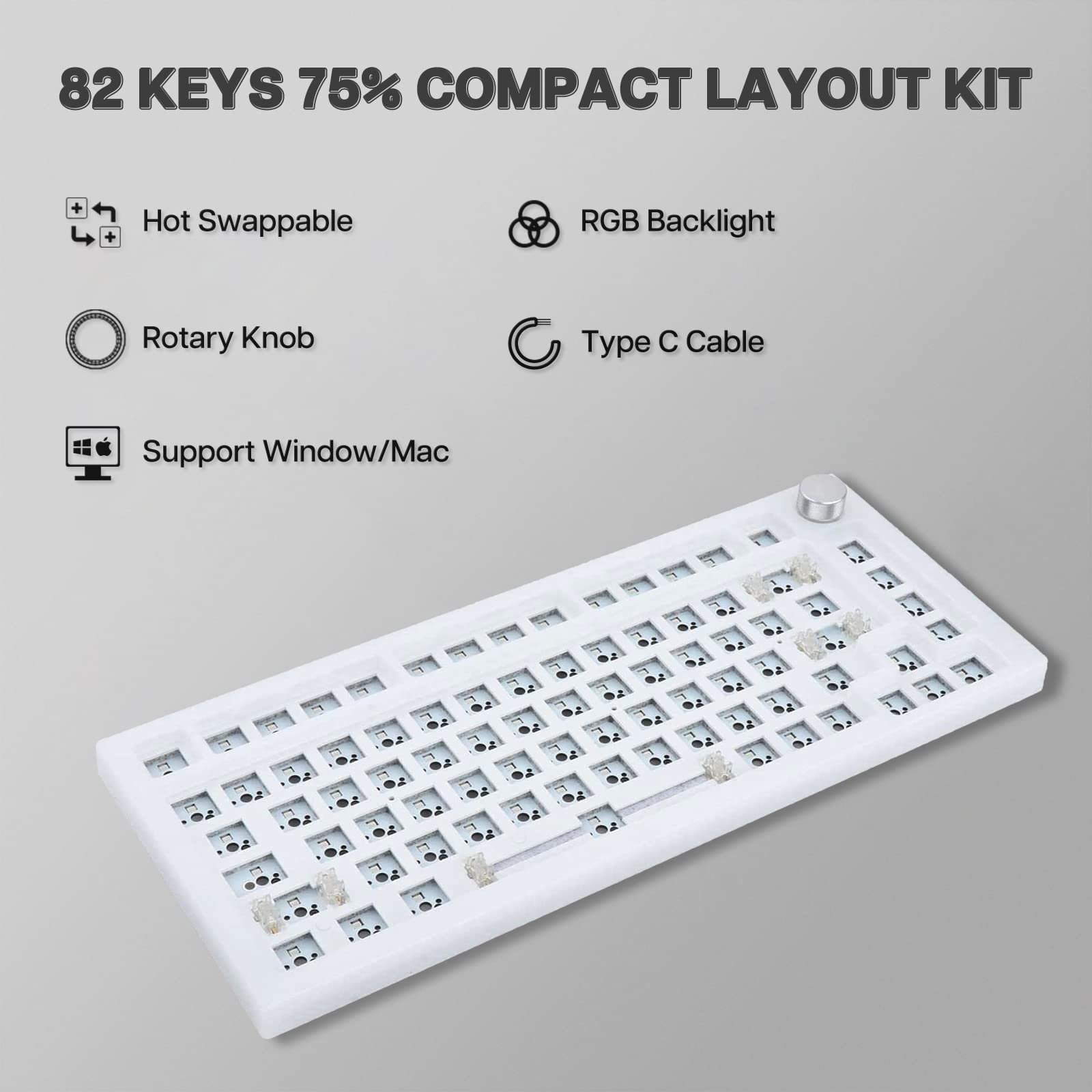 EPOMAKER Next time Skyline Gasket-mounted 75% Hot Swappable Wired Gaming Keyboard DIY Kit with RGB Backlight, Rotary Knob, Compatible with 3Pin 5Pin Gateron/Cherry/Kailh/Otemu Switch (White)