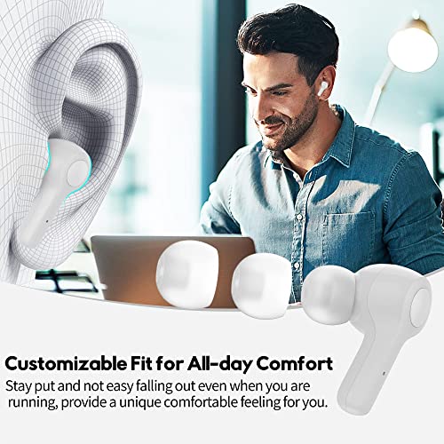 MOZOTER Bluetooth 5.3 Wireless Earbuds,Deep Bass Loud Sound Clear Call Noise Cancelling with 4 Microphones in-Ear Headphones with Wireless Charging Case Compatible for iPhone Android,Workout-White
