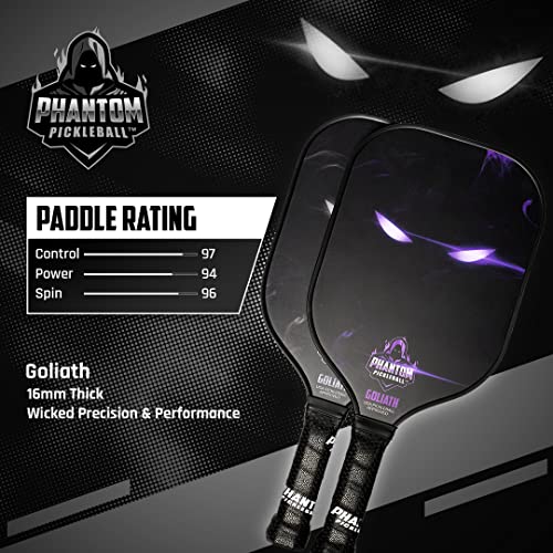 Phantom Goliath 16mm Carbon Fiber Elongated Body Pickleball Paddles - Max Grit and Spin - USAPA Approved β Pickleball Rackets - Pickle-Ball Equipment with Polypropylene Core β Lightweight (Purple)