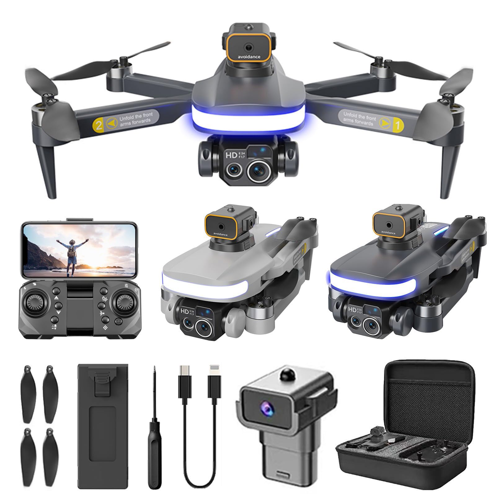 Drone With Camera For Adults, Wifi FPV Drone With 4K HD Camera Altitude Hold Mode Foldable RC Drone Quadcopter With Headless Mode For Kids Adult Gift