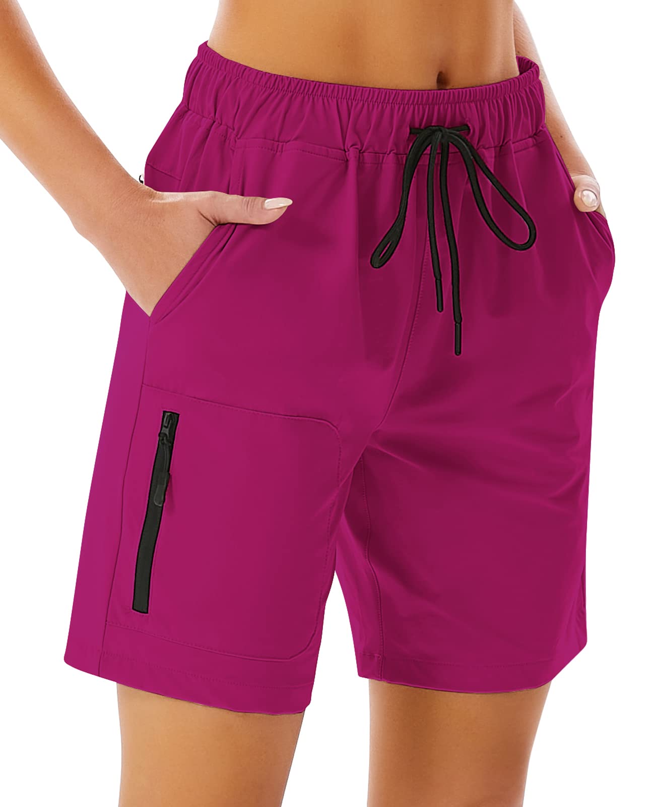 difficort Women's Hiking Cargo Shorts Quick Dry Lightweight Shorts for Women Running Golf Active Athletic Shorts with Zipper Pockets,Purple,Large