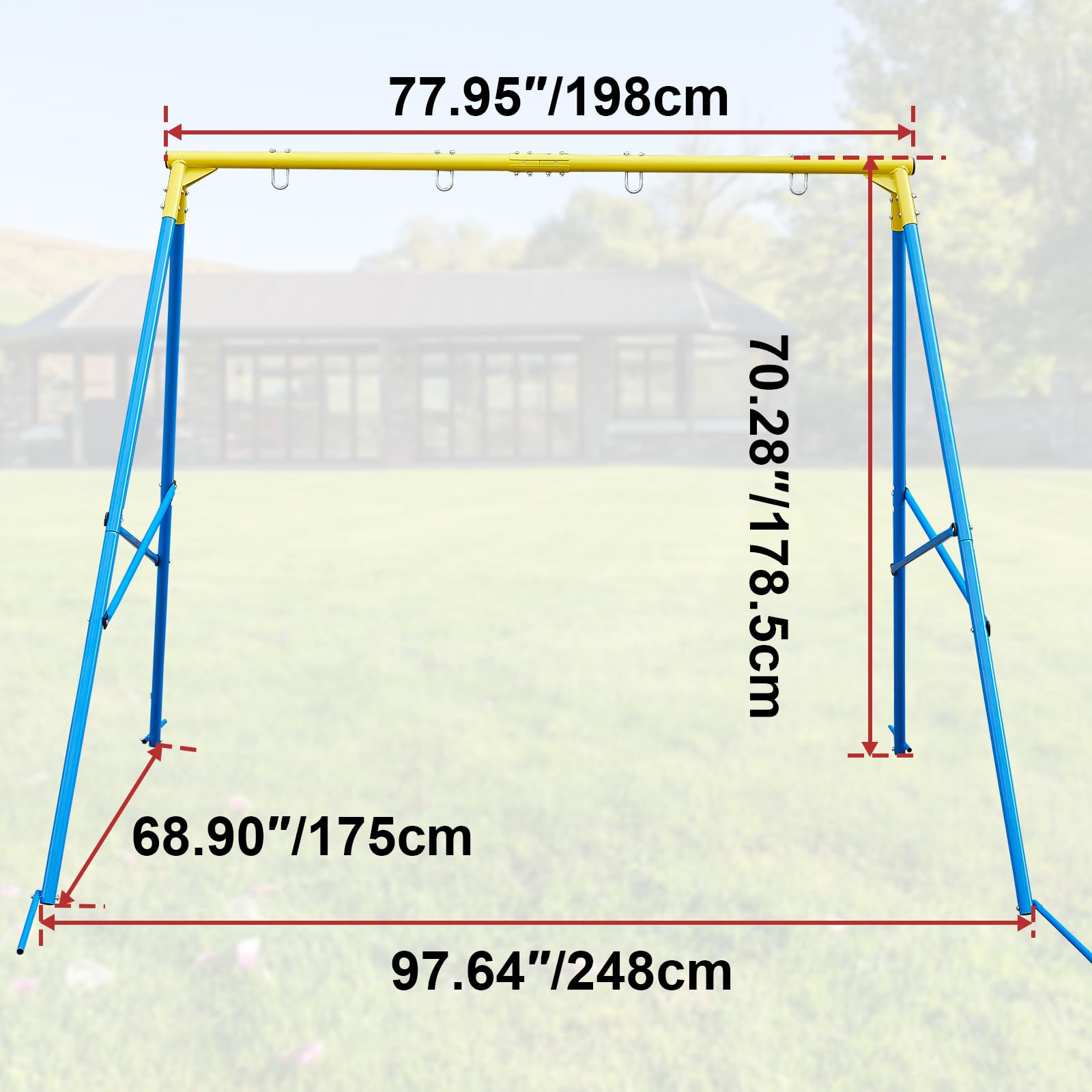 Hishine Swing Stand Metal Frame for Backyard, Heavy Duty Full Steel A-Frame with Ground Stakes, Fits 2 Swings Extra Large Outdoor 550lbs (Bicolor)