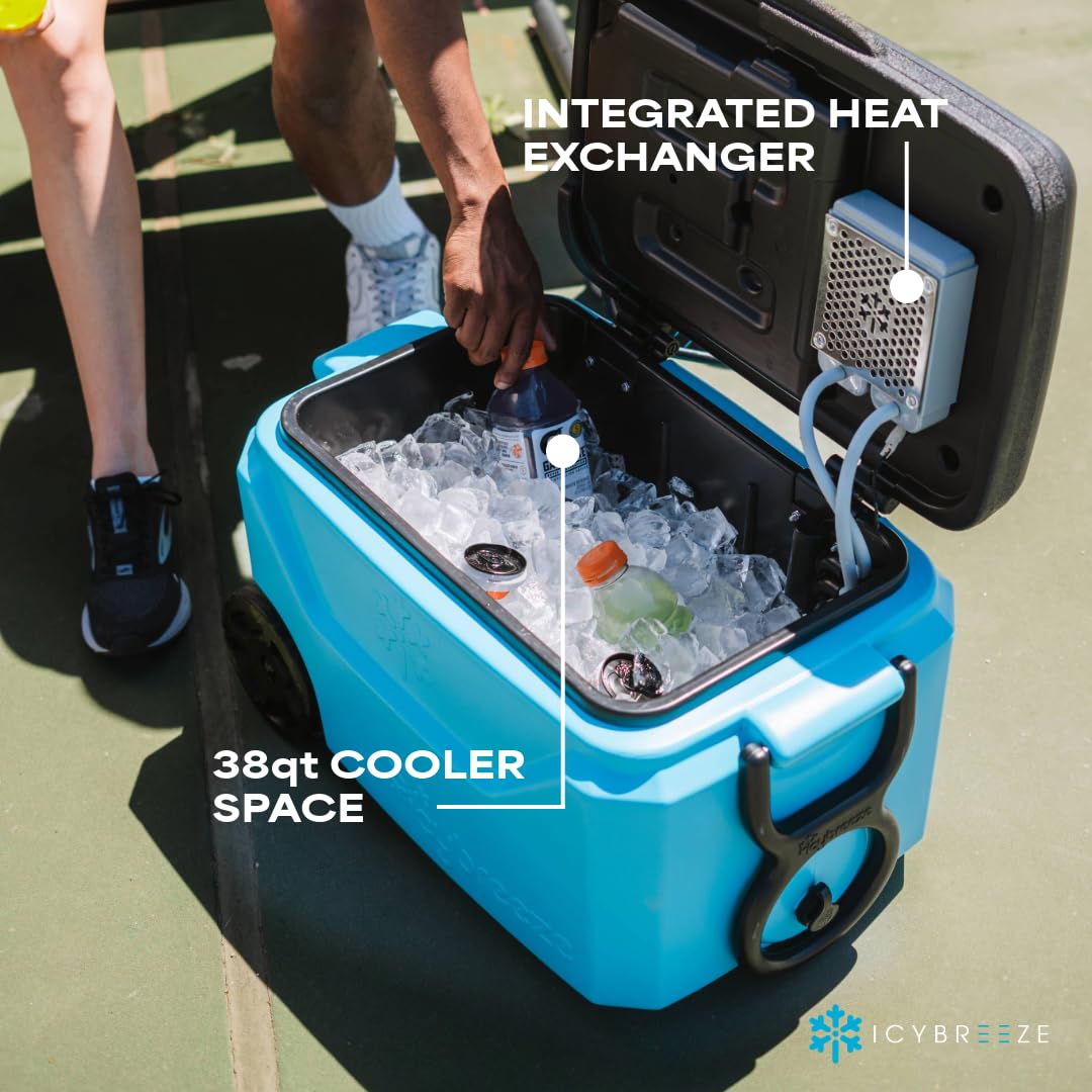 IcyBreeze V2 Pro Portable Air Conditioner & Cooler - 2-in-1 Personal Cooling Solution with 3-Speed Fan, 12V Rechargeable Battery, 38 Quart Capacity, Made in The USA (Blue)