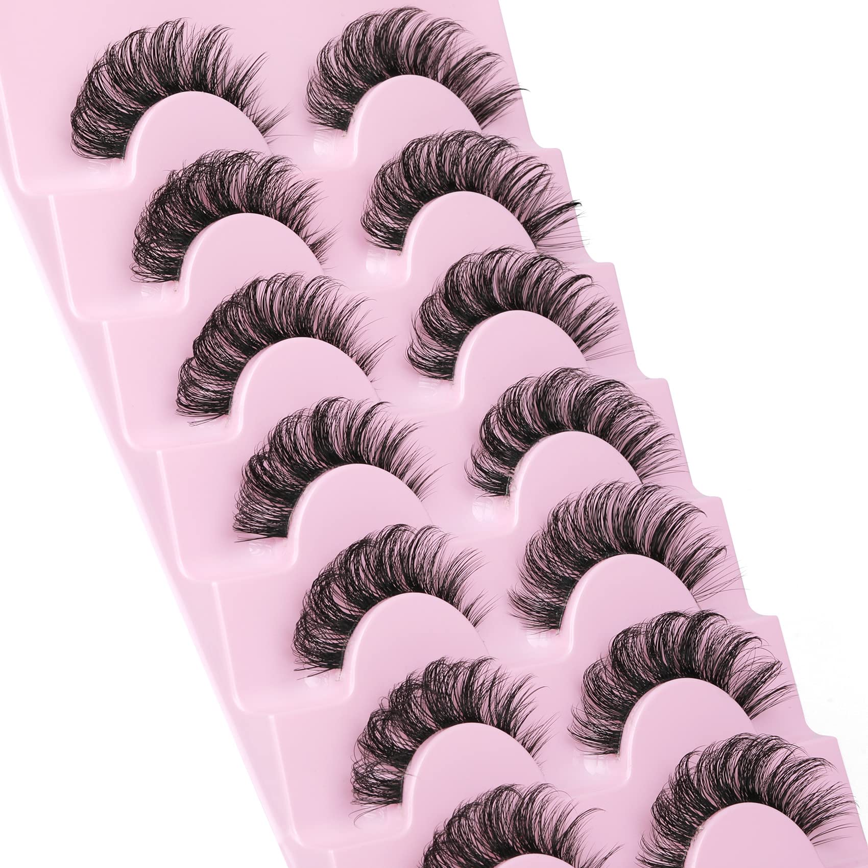 Lashes Natural Look False Eyelashes D Curl 16mm Lashes 3D Wispy Faux Mink Eyelashes with Clear Band Fake Eye lashes 7 Pairs by Goddvenus