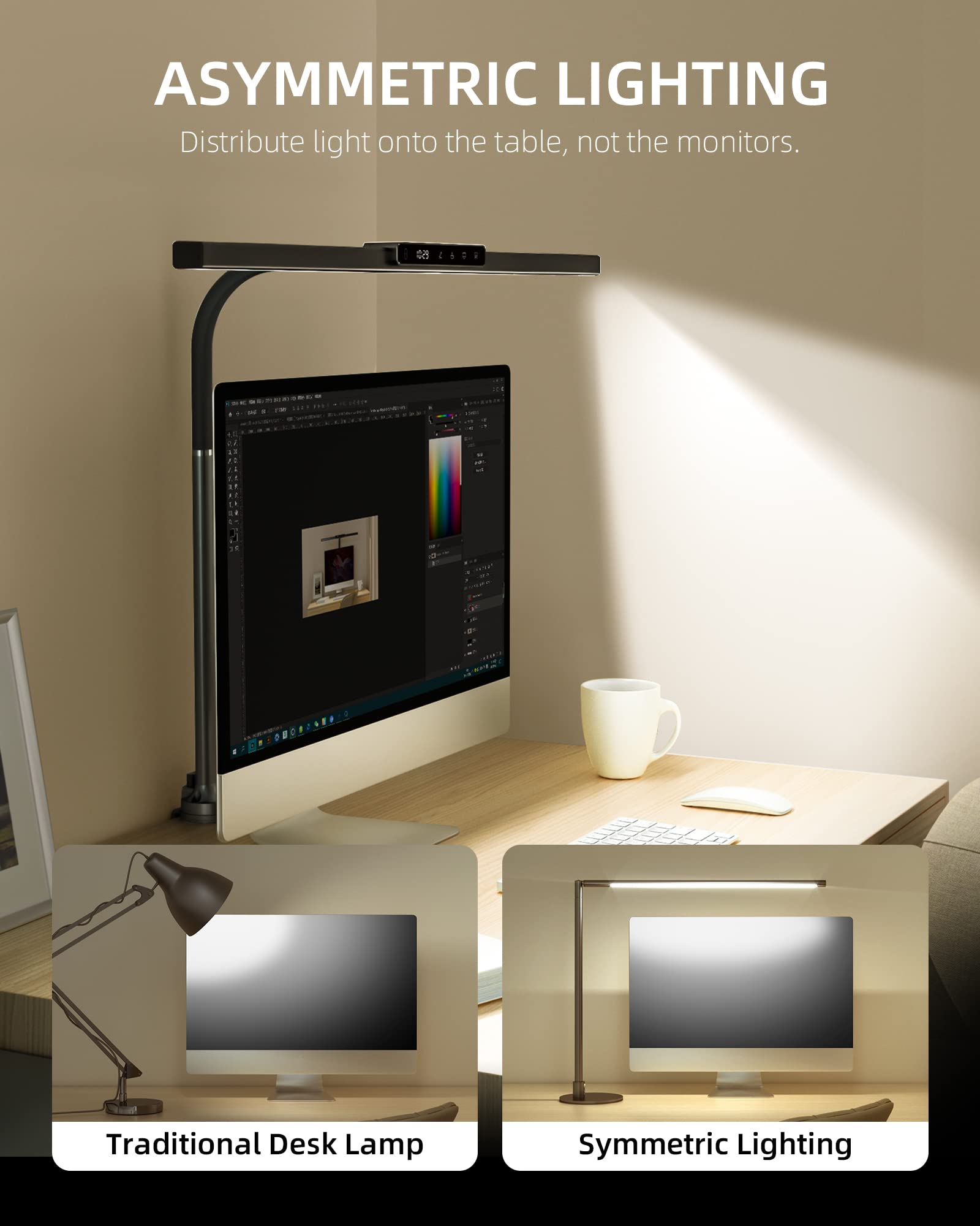 EZVALO 2023 Upgraded Led Desk Lamp, Hand-Sweep Architect Desk Lamps for Home Office, 31.5ββ Office Lighting with Led Display, Led Desk Light for Office with Clamp for Monitor Study Crafting Reading