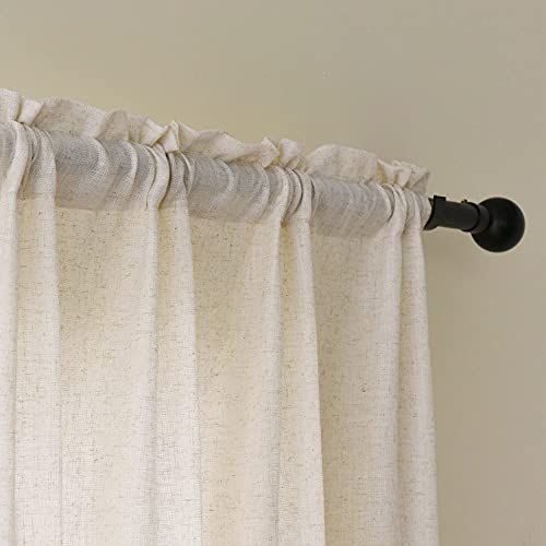 Valea Home Linen Curtains Panel 54 inch Long Light Filtering Rod Pocket Crude Drapes for Bedroom Living Room Farmhouse Window Treatment Panels, Natural, 1 Panel