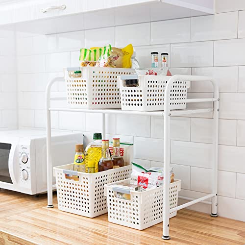 Whale Pocket 6 PCS Plastic Storage Basket, Slim White Organizer Tote Bin Shelf Baskets for Closet Organization, De-Clutter, Toys, Cleaning Products, Accessories 12.2x 8.6x 7in