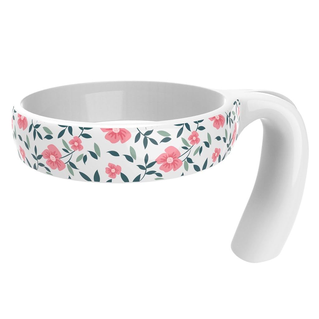 for YETI Handle 30 oz Tumbler, Compatible for YETI 30 oz Tumbler Handle and YETI Cup Holder, Handle for YETI 30 oz Tumbler with Anti-Scratch Pink Floral Design for Girls Woman, White, 1 Pack