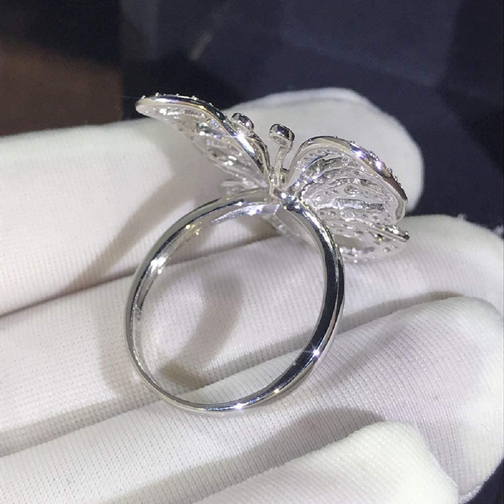 Fashion Luxury Full Diamond 3A Simulation Diamond Butterfly-Shaped Animal Name Slow Engagement Engagement Ring for Women (US Sizes: 6-10) (8)