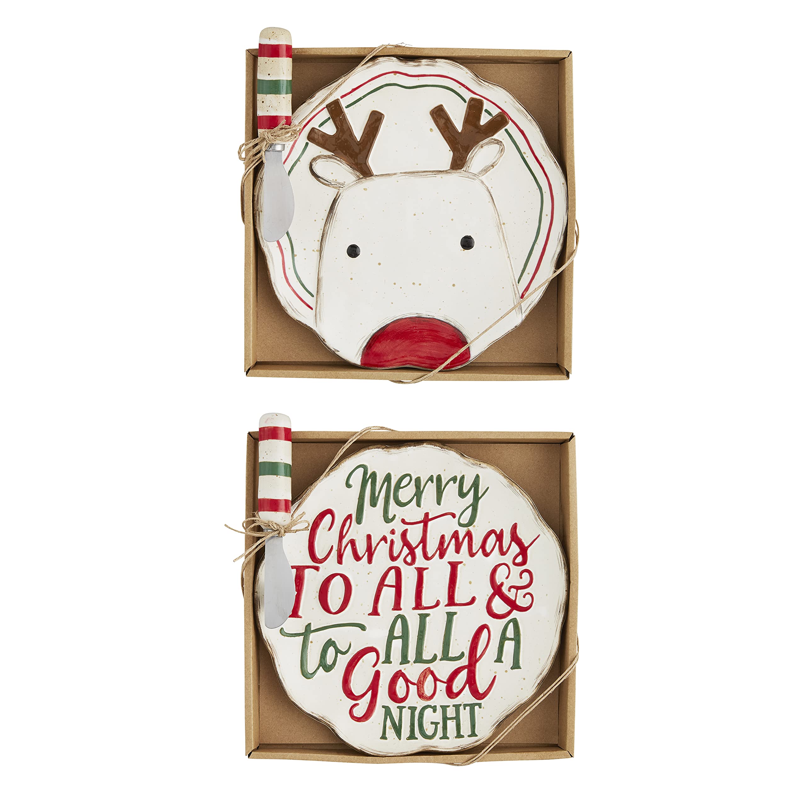 Mud Pie Farmhouse Christmas Cheese Plate Set, Reindeer, 8.5" dia