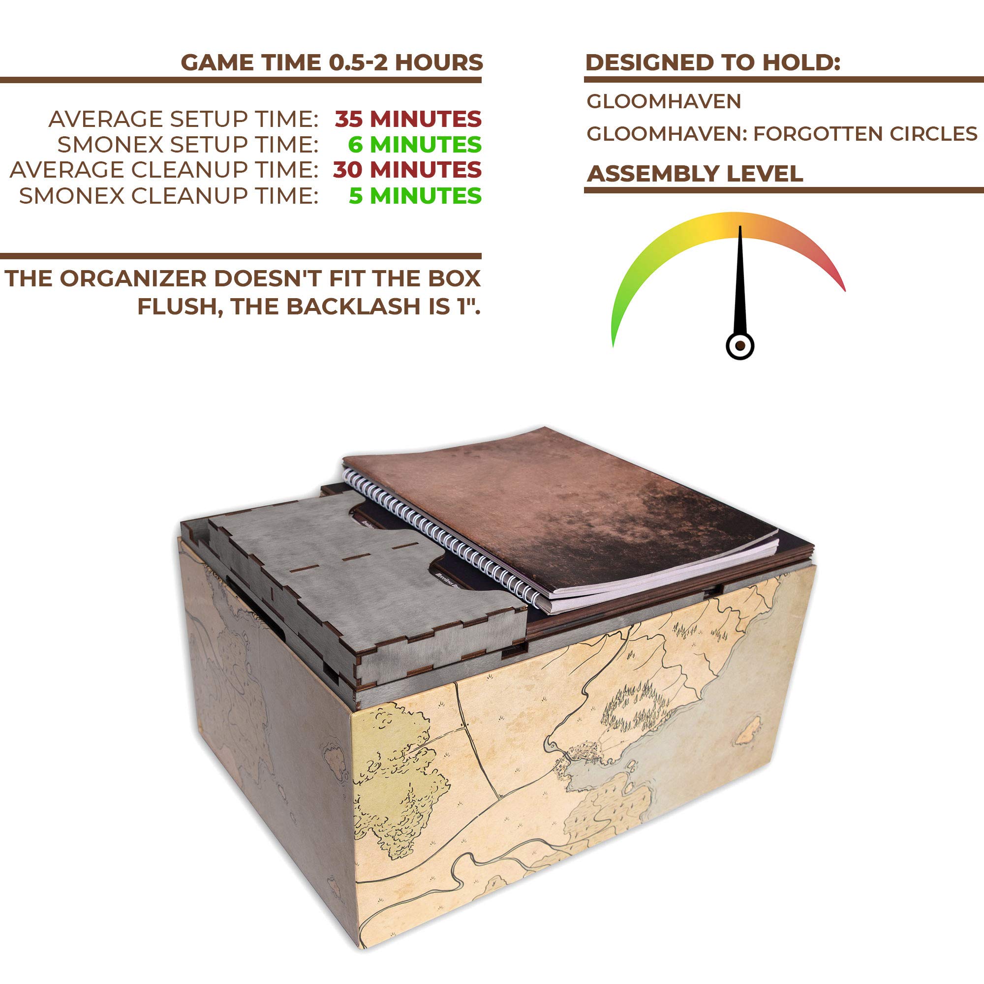 SMONEX Wooden Organizer Compatible with Gloomhaven Board Game - Box Suitable for Storage All Gloomhaven Expansions - Insert and Storage Suitable for Gloomhaven (Gray)