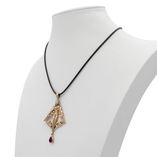 Dryad Design Bronze Freya Pendant with Natural Amethyst - Norse Goddess Freyja Jewelry 2 1/8 inches (5.4 cm)
