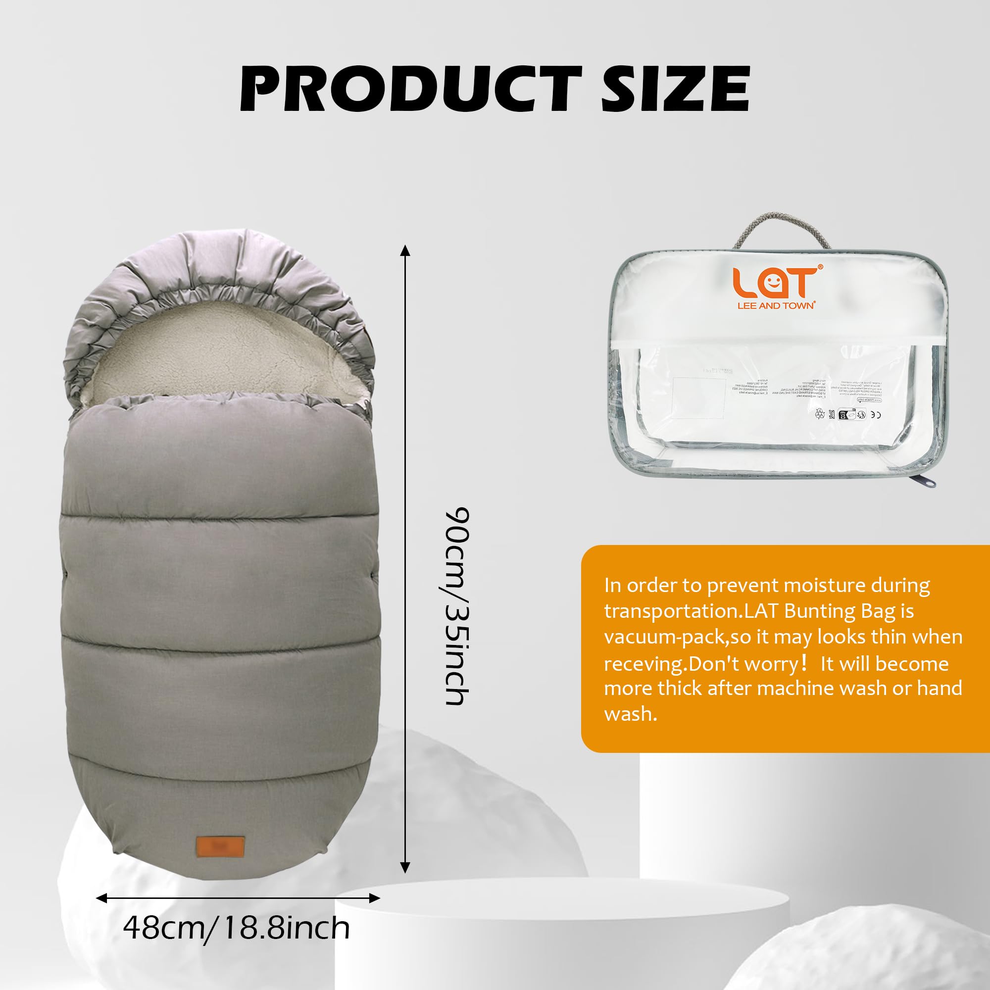 LAT Baby Warm Bunting Bag Universal,Stroller Sleeping Bag Cold Weather,Waterproof Toddler Footmuff(Detachable,Grey)