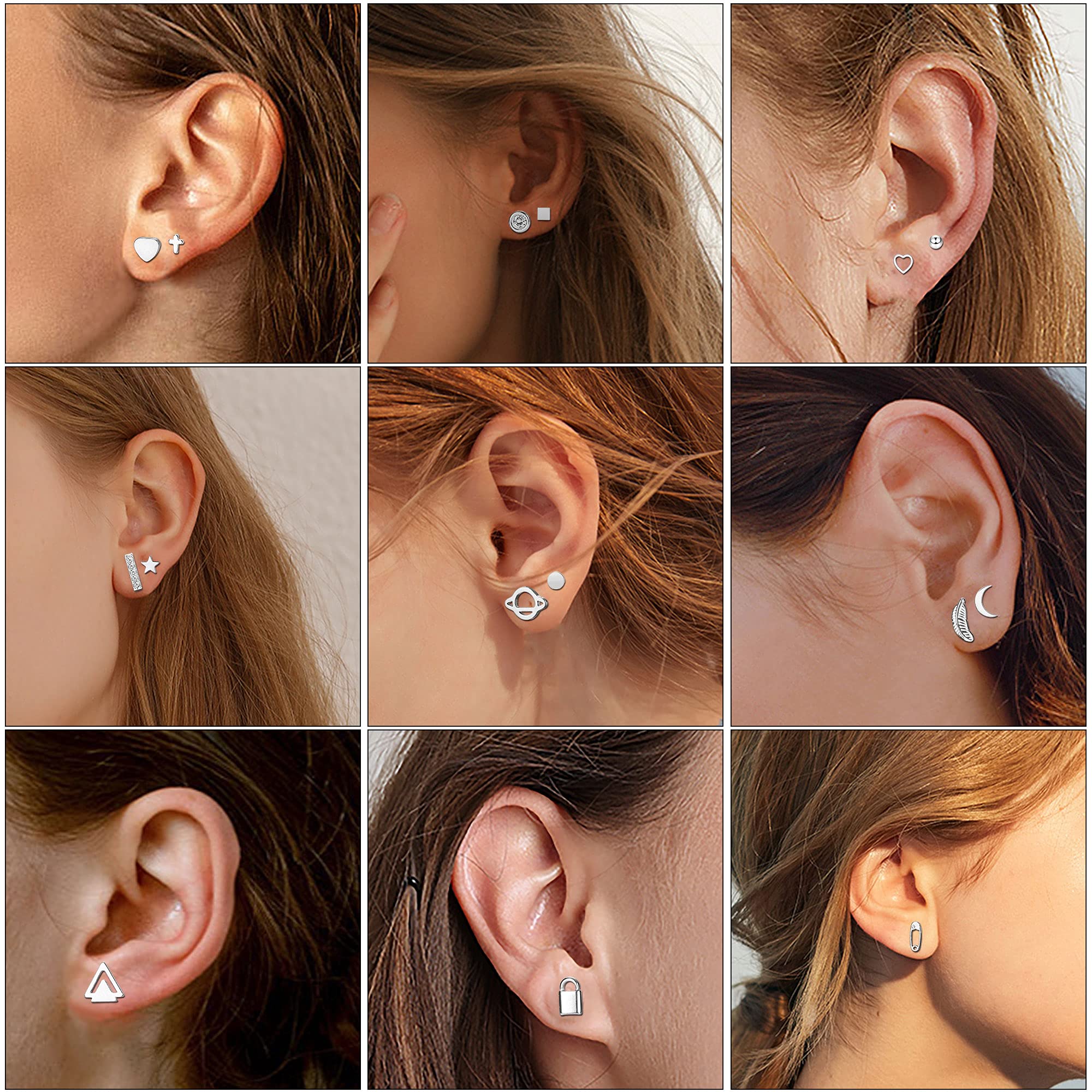 DOLOTTA 20 Pairs Surgical Steel Stud Earrings Set for Women Dainty Earrings Small CZ Heart Moon Star Geometric Stud Earrings Tiny Stud Earrings for Women
