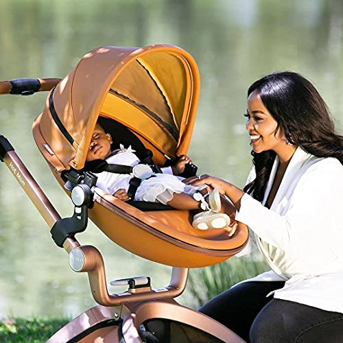 Hot Mom Baby Stroller: Baby Carriage with Adjustable Seat Height Angle and Four-Wheel Shock Absorption,Reversible,High Landscape and Fashional Pram (Brown-2)