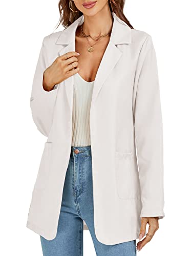LYANER Women's Casual Long Sleeve Work Office Suit Cardigan Blazer Jackets with Pockets White X-Large