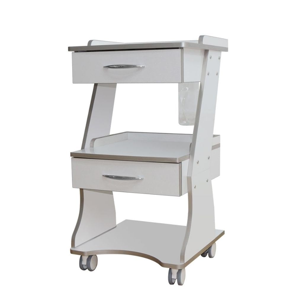 generic Mobile Rolling Trolley with Built-in Socket and Water Bottle, Multi-Function 3-Layer Cart with Wheels and 2 Drawers for Dental Labs Beauty Salon, White