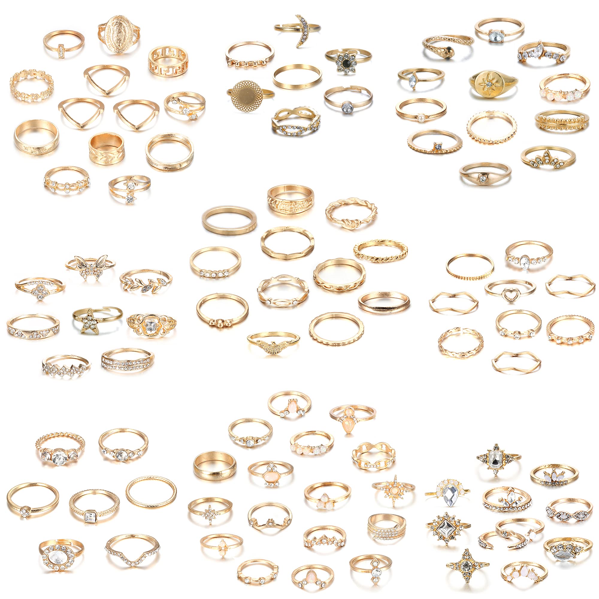 DOLOTTA 95PCS Boho Knuckle Rings for Women Stackable Crystal Joint Rings Set Gold Rings Set Fashion Finger Knuckle Midi Rings for Women