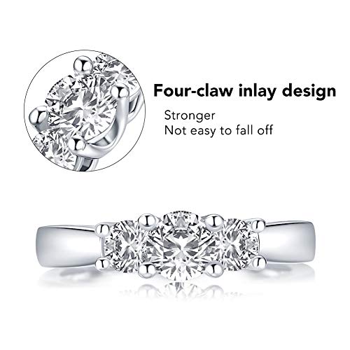 DYUNQ Three Stone Engagement Rings Round Cut Diamond Wedding Sterling Silver Cubic Zirconia CZ Ring 0.8 Carat, Valentine's Day Gift