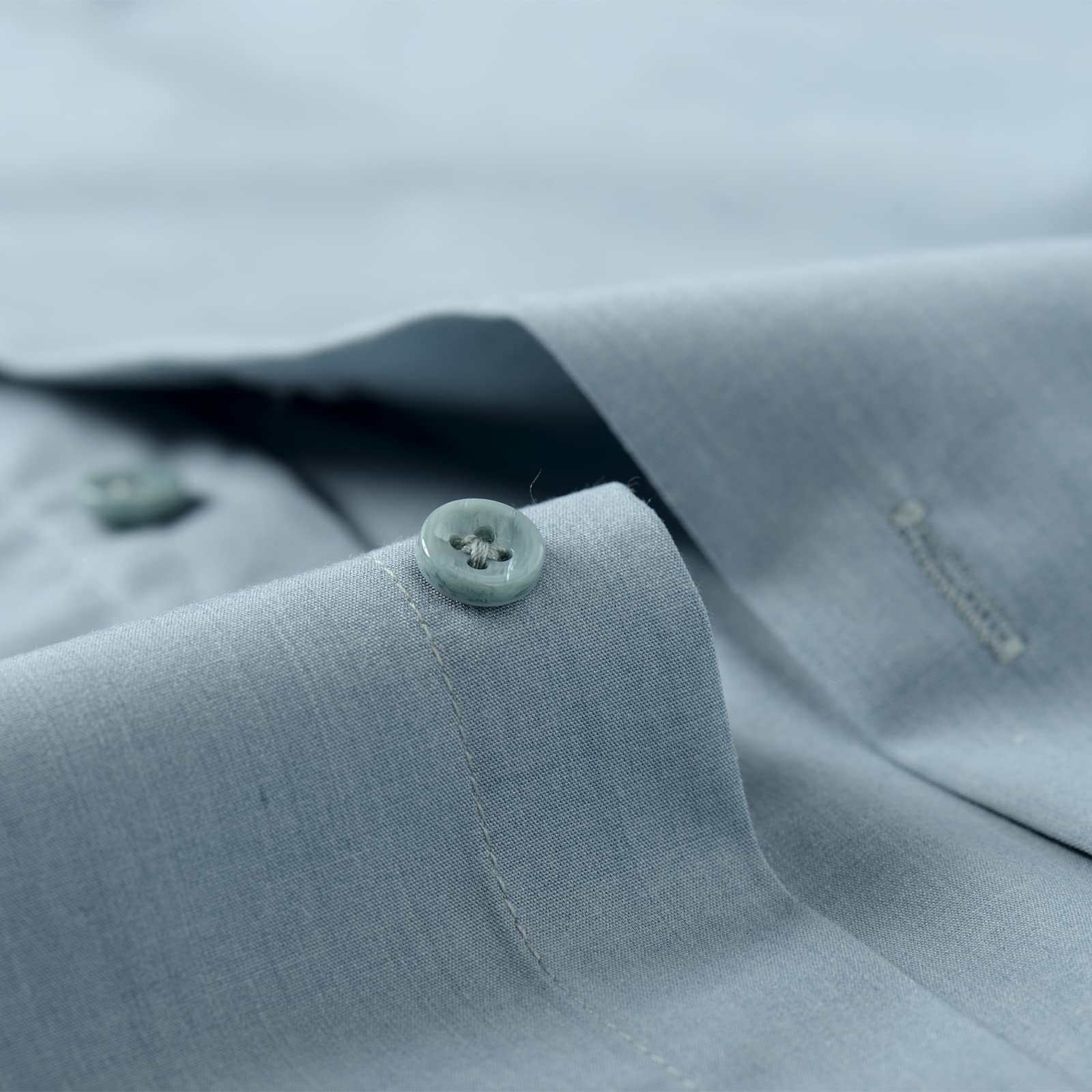 FAHIZO Men's Dress Shirt Casual Regular Fit Stretch Soild Long Sleeve Button Up Shirts, Grey Green-L