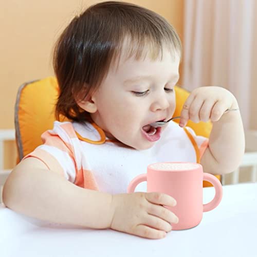TQONEP Silicone Toddler Cup for Babies,5oz Silicone Training Cup for Infants 2 Handles, Easy Grip Handles Toddler Learning Cup Applicable for Baby Over 6 Months +(Pink+Deep Pink