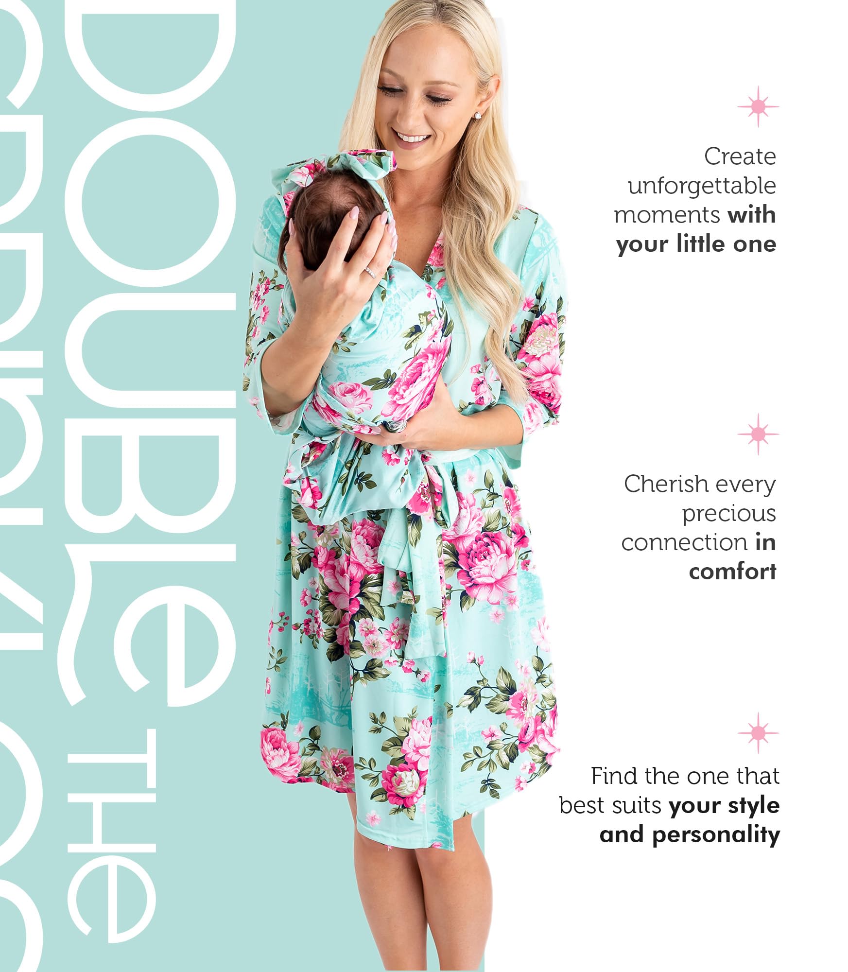 DOUBLE THE SPRINKLES Maternity Robe & Swaddle Set, Mom & Baby Me Outfits Matching, Hospital Gown, Blanket & Hat.