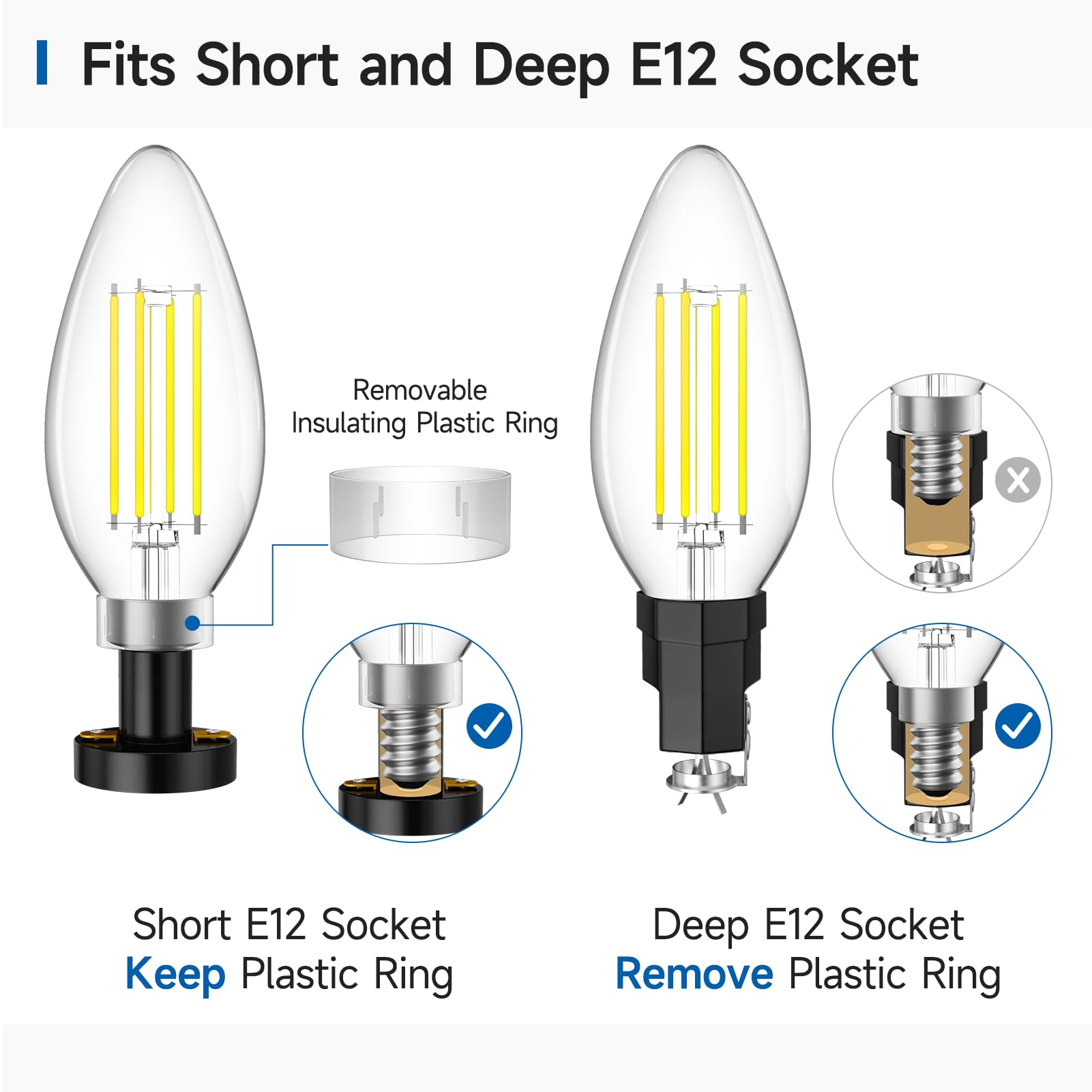 SHINESTAR E12 Candelabra LED Light Bulb, 60W Equivalent, Warm White 2700K, Dimmable Chandelier Light Bulbs, Decorative Candle Bulb, 500 Lumen, 3-Pack