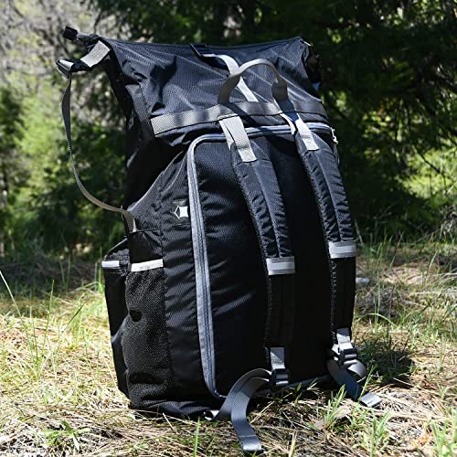 Pillowpak Travel Backpack - Lightweight Machine Washable and Stuffable Large Capacity Expandable Backpack, Large Storage Compartments, Comes with Stuff Sack, Black and Gray
