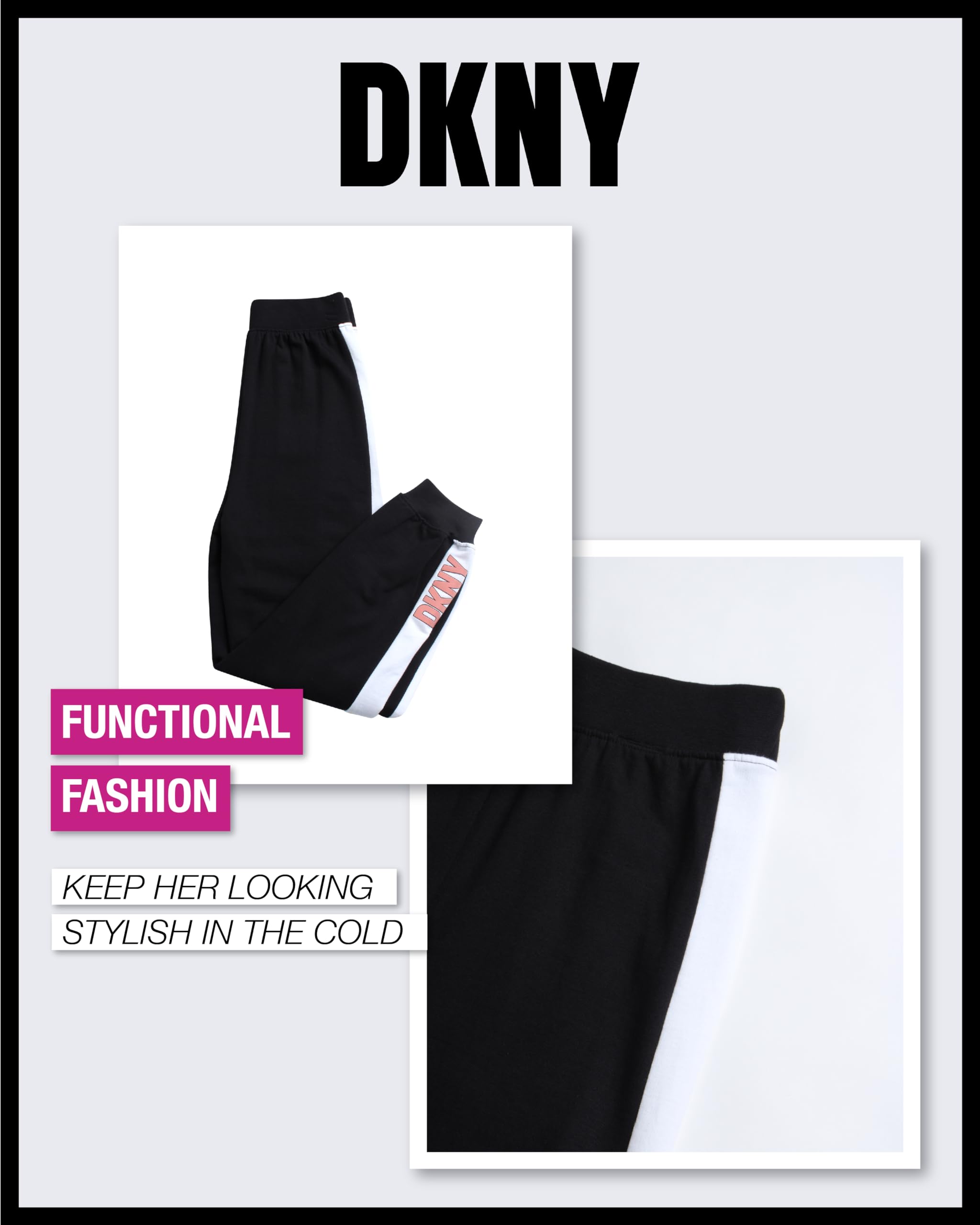 DKNY Girls’ Jogger Set – 2 Piece Hoodie and Sweatpants Kids Clothing Set (Size: 4-12), Size 14-16, Black/Rosette