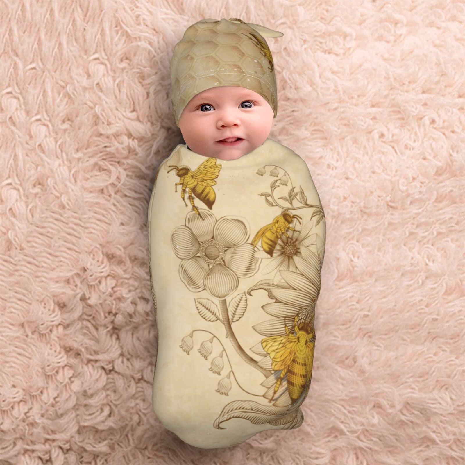 Jarverce Swaddling Blanket for Baby, Soft Sleeping Bag, Sack for Newborn Boys Girls, Unisex Baby Stuff, Bee