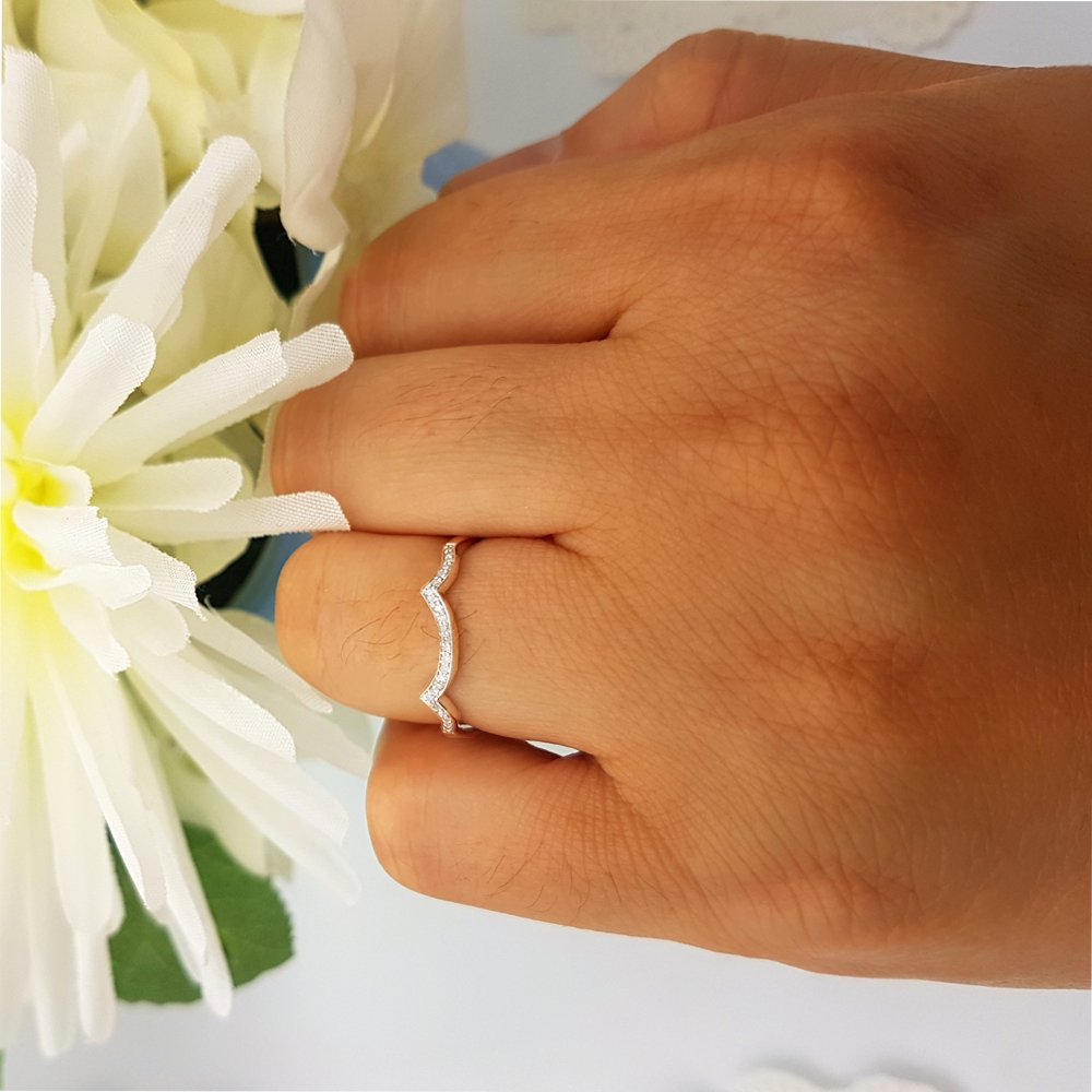 Dazzlingrock Collection 0.10 Carat (ctw) Round White Diamond Stackable Wedding Contour Band in 10K White Gold Size 5