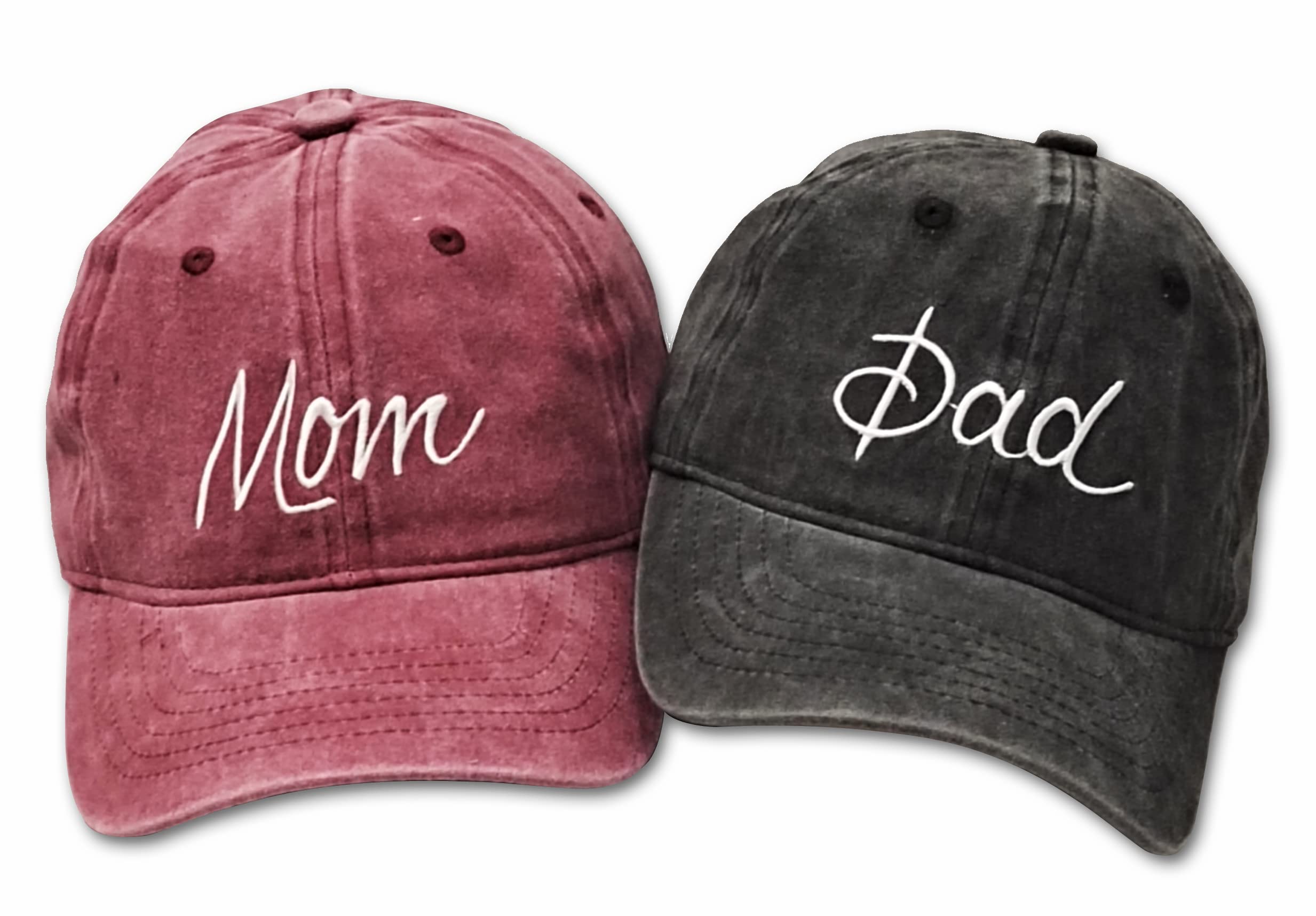 Embroidered Mom and Dad Hats Adjustable Distressed Baseball Cap Mama Daddy 2 Pcs