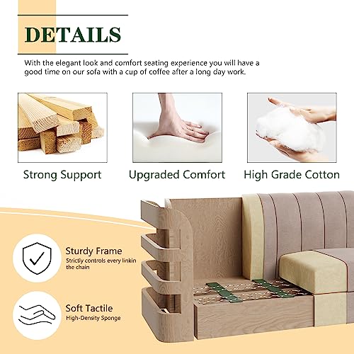 Shintenchi Upgraded Convertible Sectional Sofa Couch, 3 Seat L Shaped Sofa with High Armrest Linen Fabric Small Couch Mid Century for Living Room, Apartment and Office (Beige)