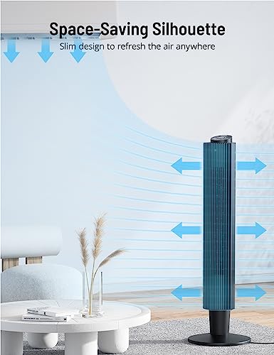 PARIS RHÔNE Tower Fan with Remote, 90° Oscillating Quiet Cooling Fan, 42'' or 36'' Height Adjustable, 5 Speeds, Sleep Mode, 12H Timer, Tall Standing Room Fan for Bedroom, Office and Home