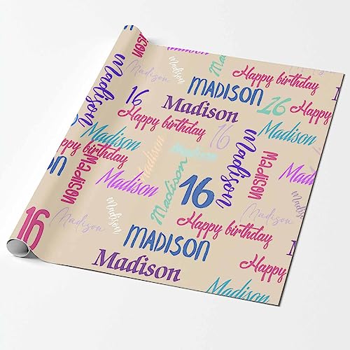 M YESCUSTOM Custom Wrapping Paper Roll with Name for Birthday Gift Wrap, Customized Wrapping Paper with Happy Birthday Font Print for Dad Mom Boys Girls Friends Lover
