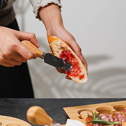 KAHOO Bamboo Cheese Board Set, Wooden Charcuterie Board Serving Platter with Knife Set, for Wine, Cheese, Meat, Fruit, Vegetable