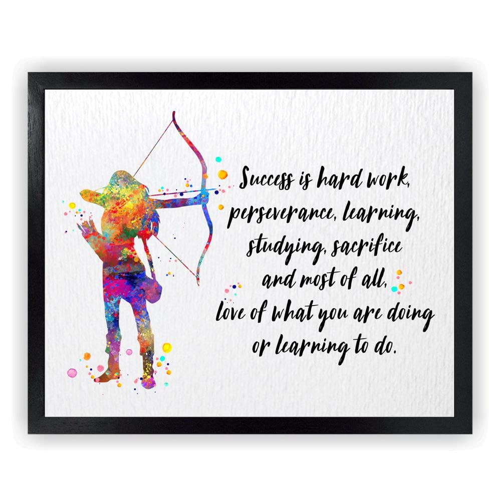 Dignovel Studios 8X10 Unframed Archery Sports Girl Watercolor Print Female Arrow Bow Hunting Inspirational Quotes Wall Art Office Decor DN632