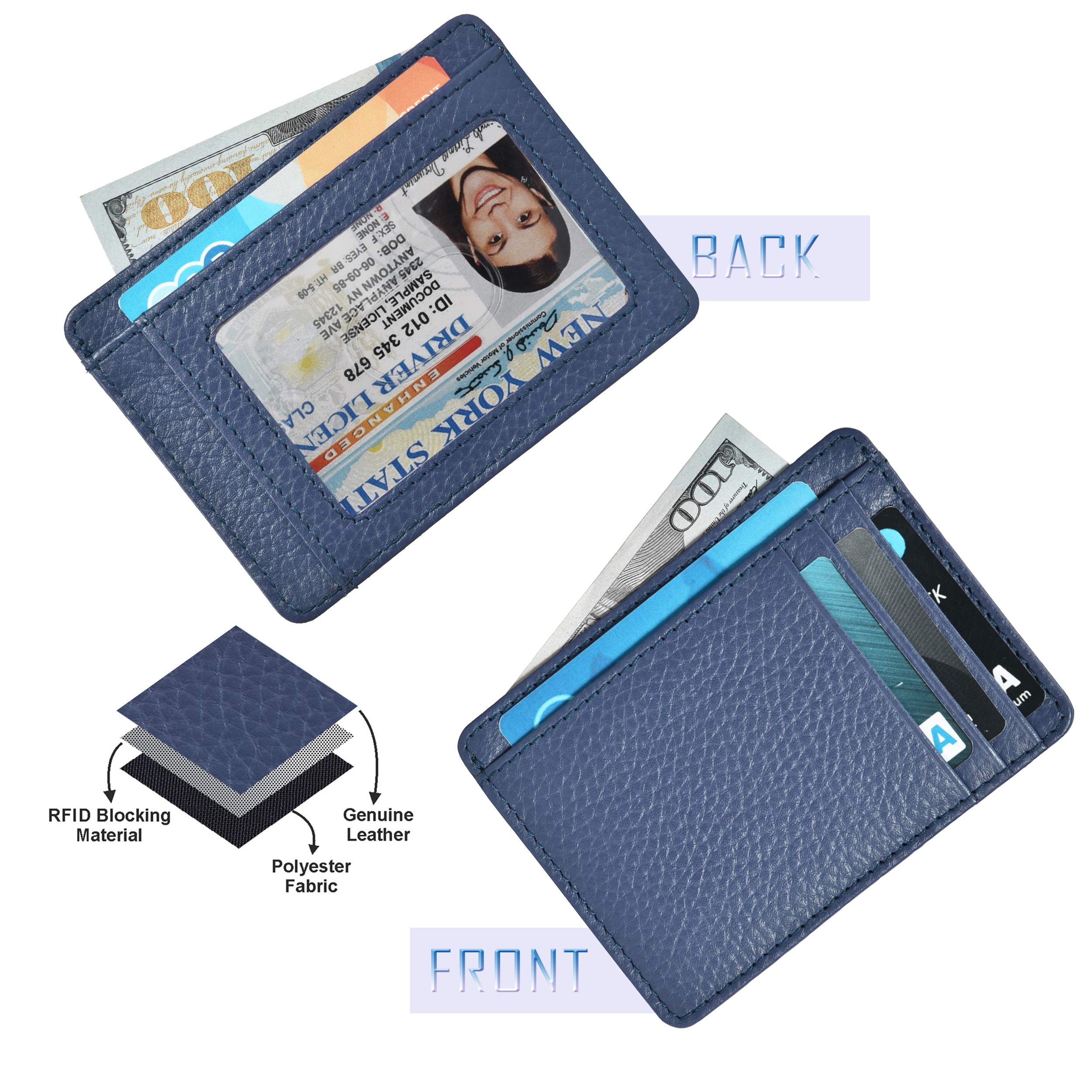 ESTALON Leather Slim Wallet & Credit Card Holder for Men & Women - RFID blocking - Minimalist Design - ID Window - Front Pocket Wallet