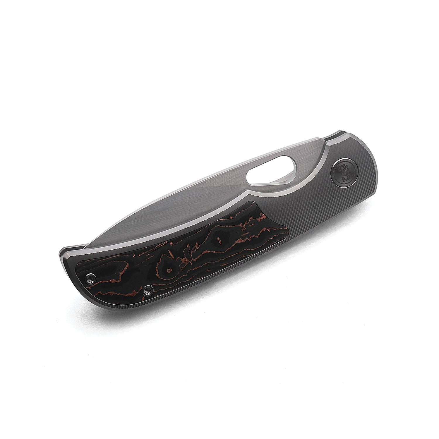 Miguron Knives M Moyarl Folding Knife 3.25" M390 Hand Ground Rubbed Satin Blade Titanium And Bronze Carbon Fiber Inlay Handle Pocket Knife MGR-621CBN