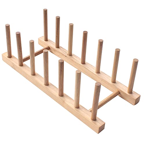 Z ZICOME Set of 2 Bamboo Wooden Dish Rack Plate Rack Stand Pot Lid Holder Kitchen Cabinet Organizer