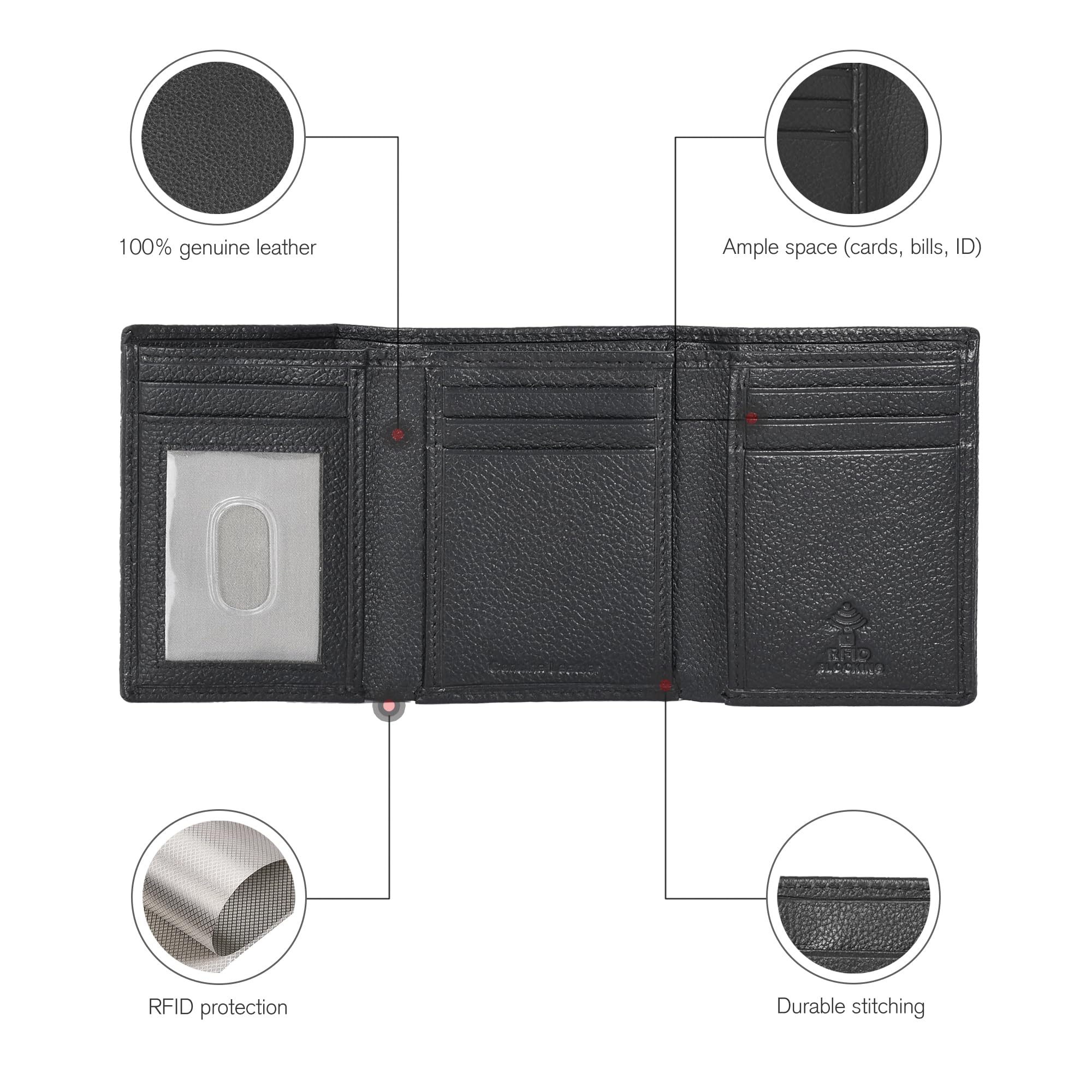 ESTALON Real Leather Trifold Wallet For Men-RFID Slim Tri Fold Wallets Minimalist 3 fold Credit Card Holder ID Window Christmas Gift (Phantom)