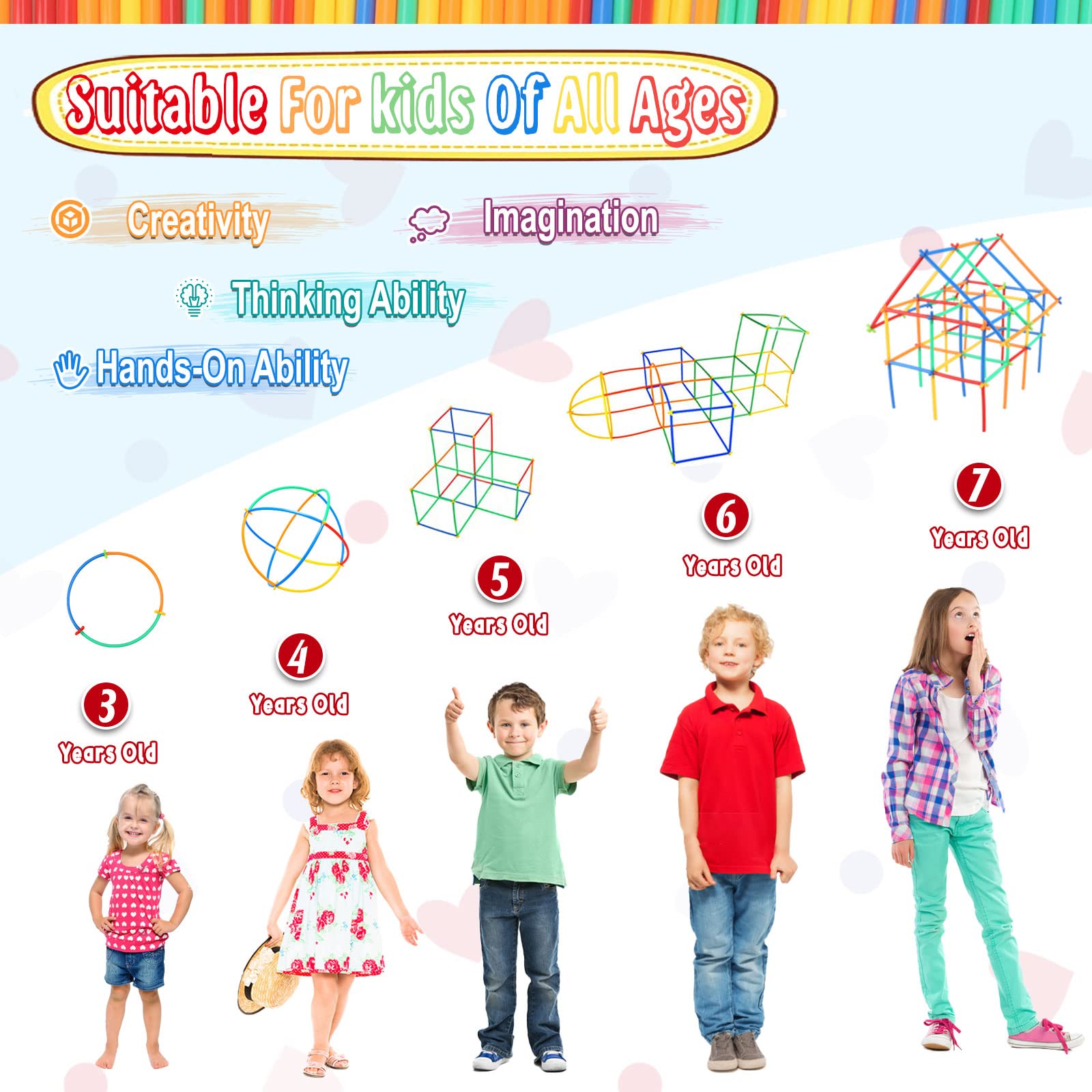 Glow Straw Connecting STEM Building Toys Set - 800 Pcs Colorful Glow in The Dark Straw Interlocking Plastic Toys, Creative Engineering Building Blocks, Gift for Kids 3 4 5 6 7 8 Year Old Boys & Girls