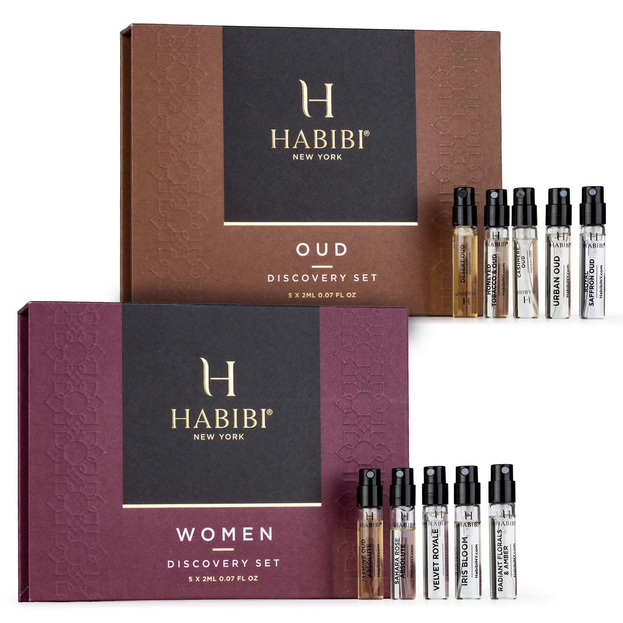 H HABIBI Womenâs & Oud Collection Discovery Sample Set - Perfumes for Women, Arabian Perfume for Women, Perfume Sampler for Women, 10 Mini Sprays (2 mL Each), Made in USA