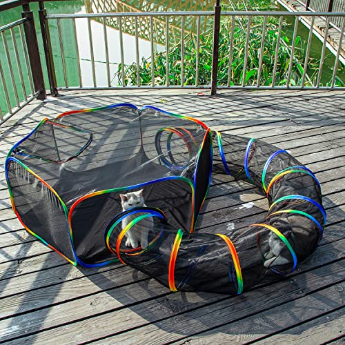 LUCKITTY Outdoor Rainbow Cat Enclosures Playground,Outside House for Indoor Cats Include Portable Cat Tent, Circle Cat Playpen Tunnel, for Cats, Kitty and Small Animals,Within Storage Bag