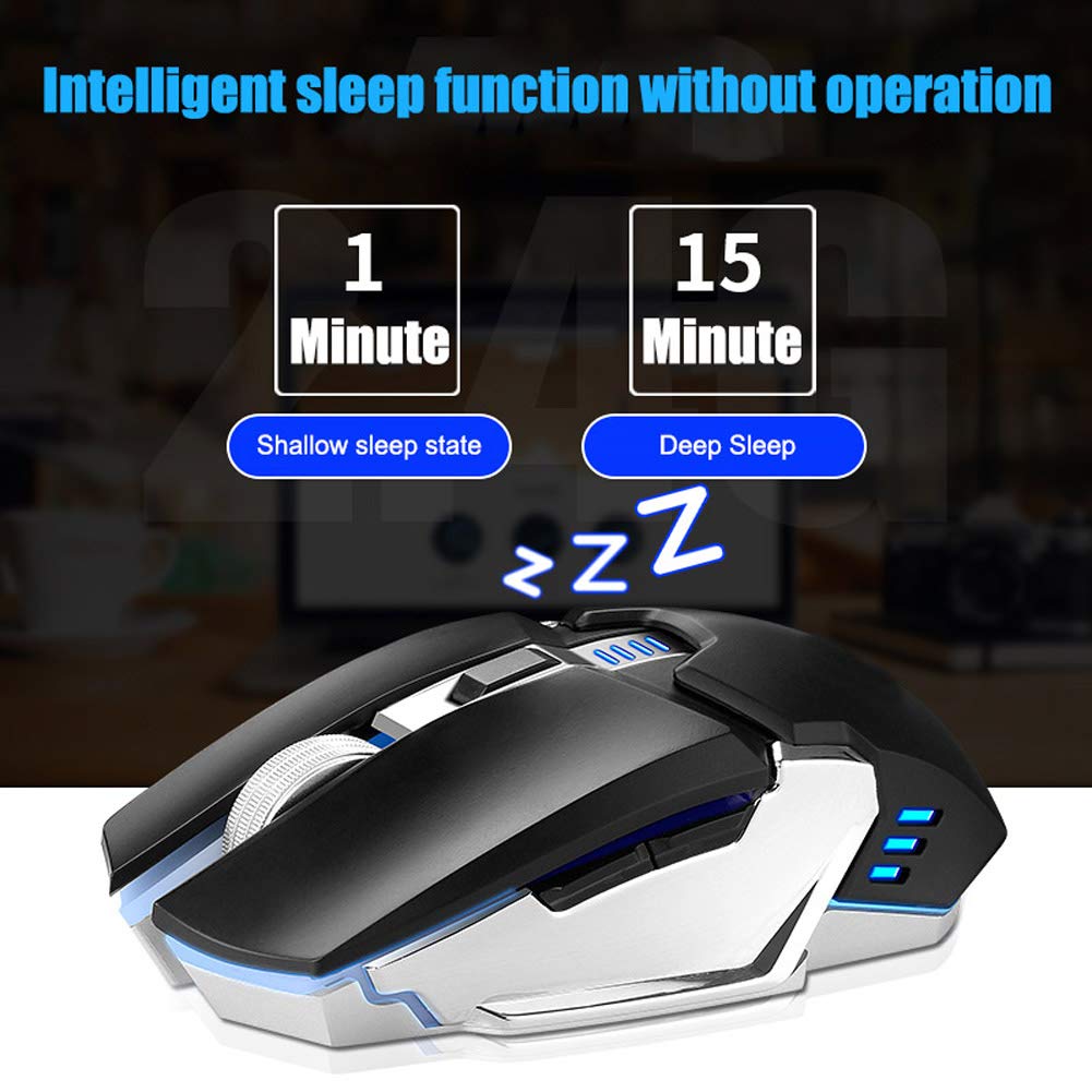 Soke-Six Wireless Rechargeable Backlit Keyboard and Mouse Combo, 2.4G Full-Size Mechanical Feel Gaming Keyboards with USB 2400DPl Mice,Adjustable Breathing Lamp,Anti-Ghosting (Black& Blue Light)