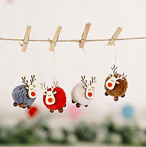PartyYeah 24Pcs Christmas Cute Wool Felt Wooden Elk Antler Pendants Christmas Tree Decorations Cute Deer Craft Ornament for Christmas 2022 New Year Home Decor
