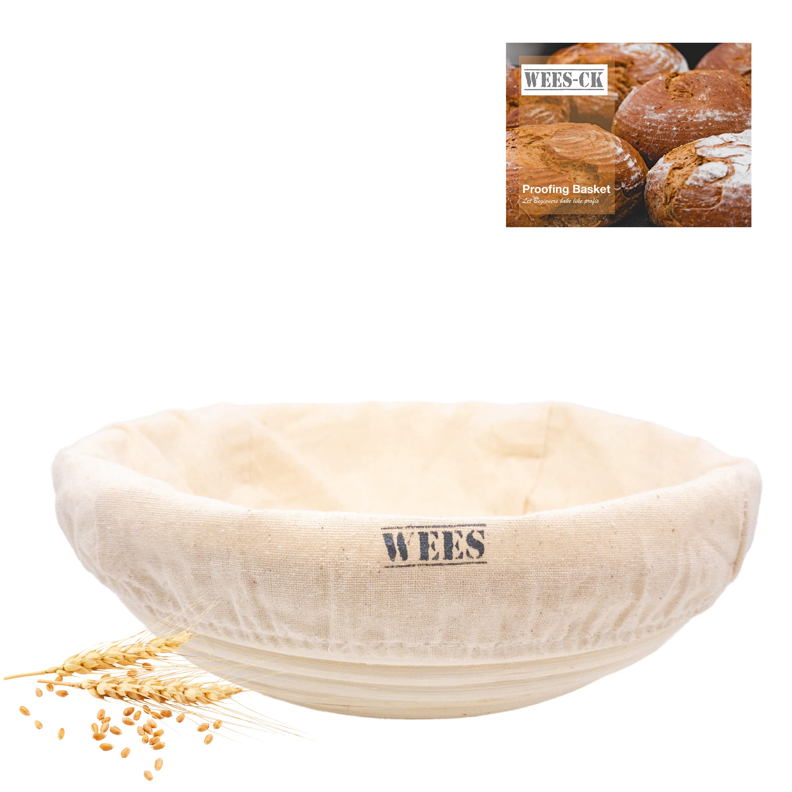 Handmade 9 Inch Bread Banneton Proofing Basket Round, Baking Bowl Dough Gifts for Professional and Home Backers, Proving Baskets for Sourdough with Linen Liner Cloth and User Guide