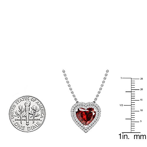 Dazzlingrock Collection 14K 8 MM Heart Garnet & Round Diamond Heart Double Halo Pendant, White Gold